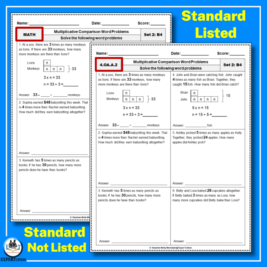 Multiplicative Comparisons & Word Problems Worksheets Bundle - ExperTuition