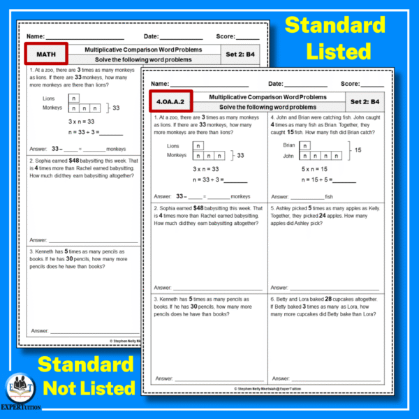 Multiplicative Comparisons & Word Problems Worksheets Bundle - ExperTuition