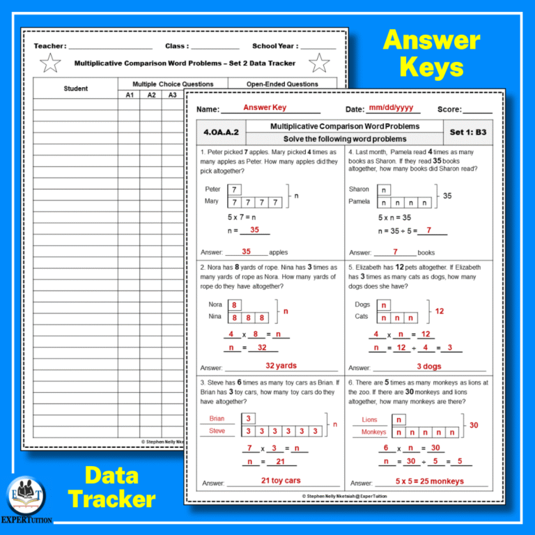 Multiplicative Comparisons & Word Problems Worksheets Bundle - ExperTuition