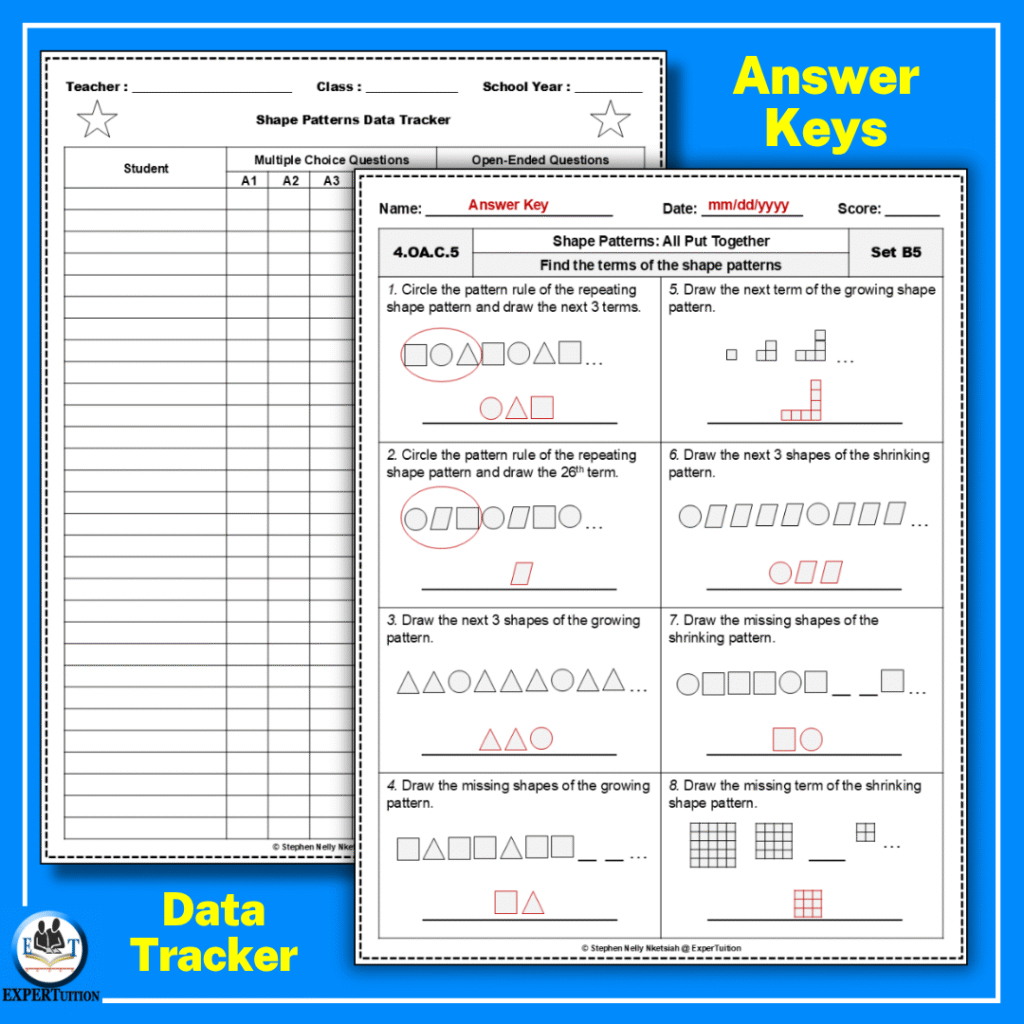 Number and Shape Patterns Worksheets 3rd, 4th, 5th Grades - ExperTuition