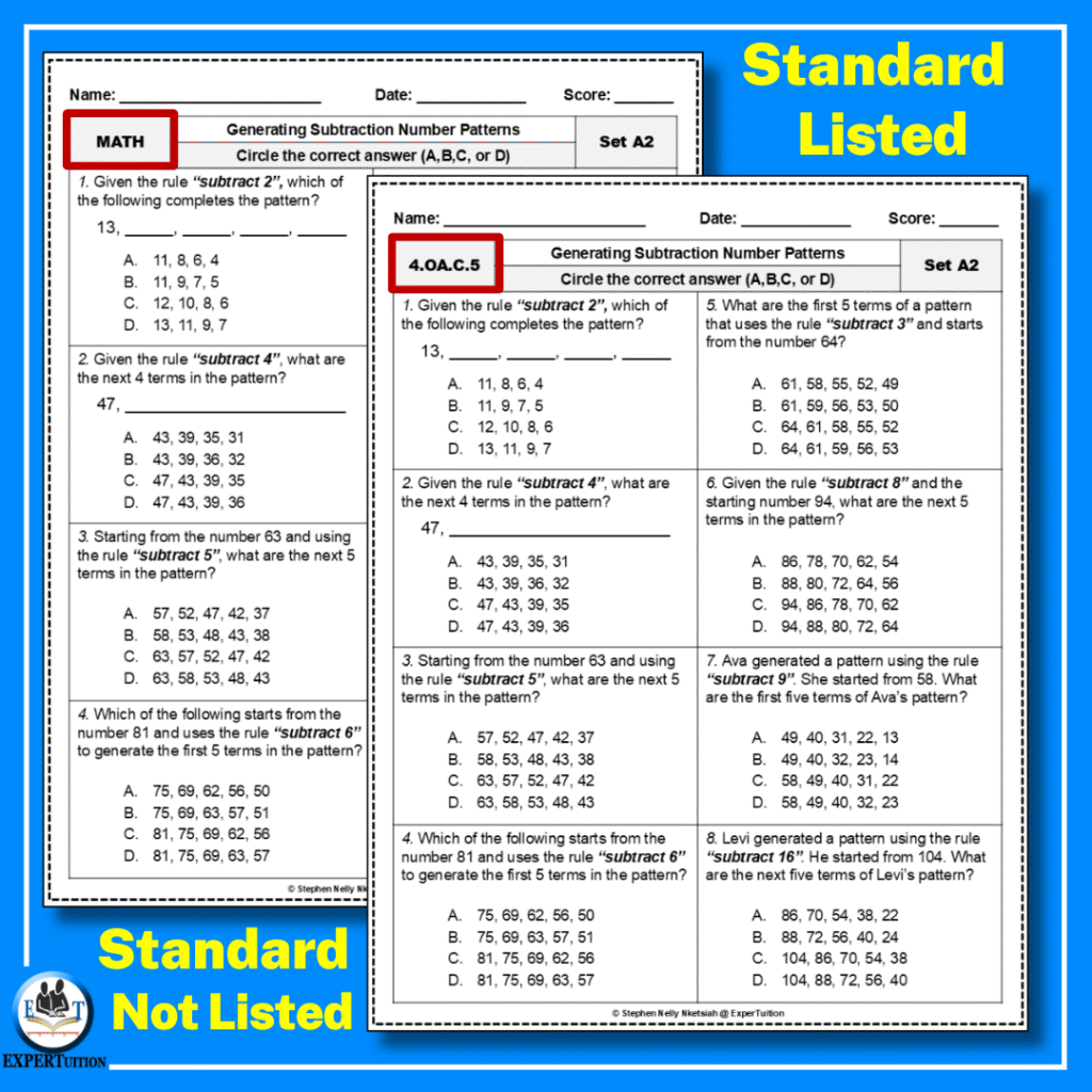 Generating Number Patterns Worksheets 3rd, 4th, 5th grades - ExperTuition