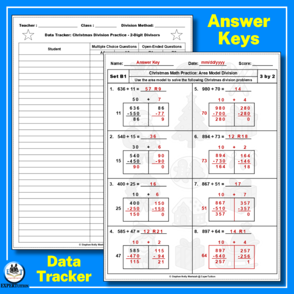 Christmas Area Model Division Worksheets 5th Grade - ExperTuition